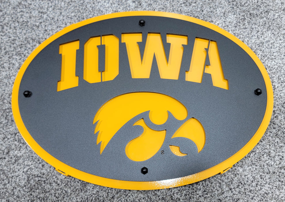 Iowa Hawkeyes 2 Layer Tigerhawk Oval – Premier Metal Art